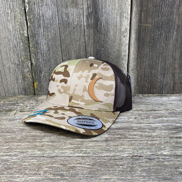 CRESCENT MOON CHESTNUT LEATHER PATCH HAT - FLEXFIT SNAPBACK | HELLS ...